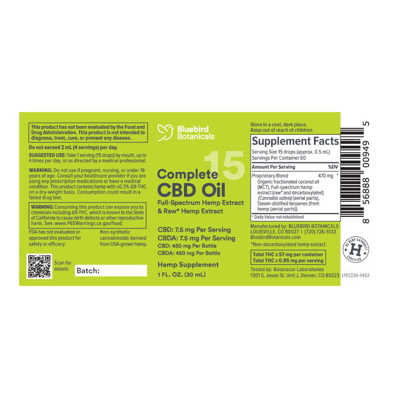 Bluebird Botanicals Complete CBD Oil 900mg | Anavii Market
